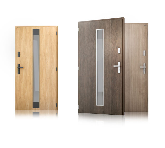 Nexio: porta per esterni in acciaio con telaio in PVC